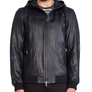 Vince | Jackets & Coats | Vince Hooded Leather Jacket Dark Navy Blue L ...